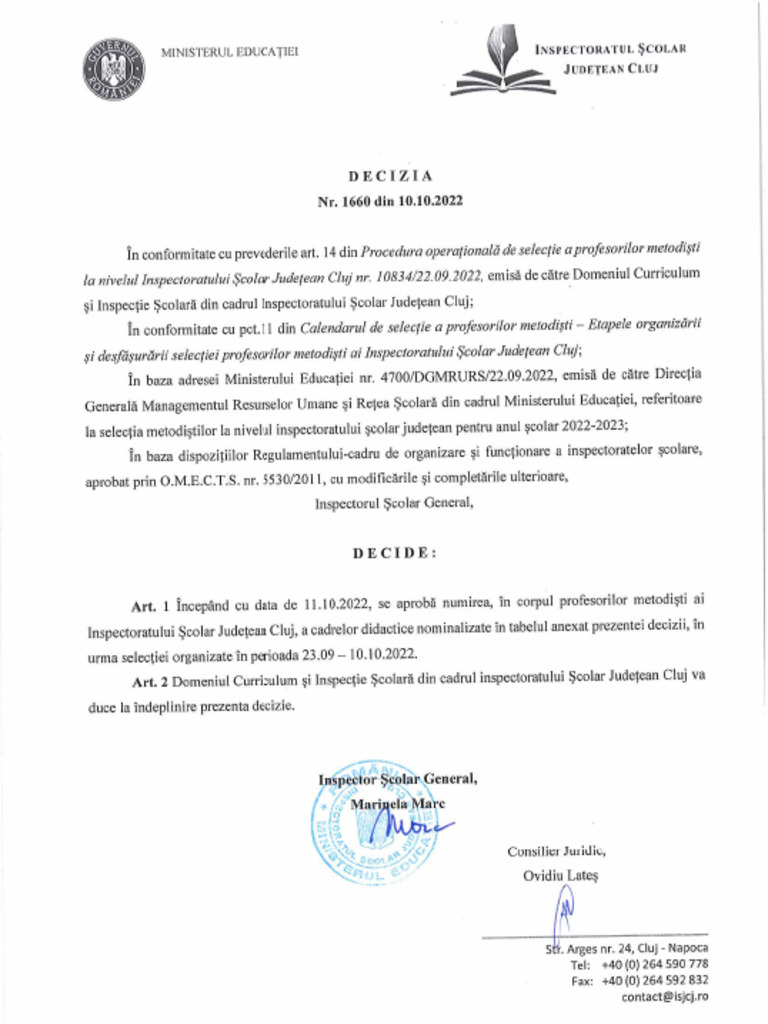 CJ - Decizie Numire Metodisti 2022 2023 | PDF