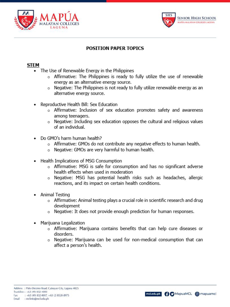 Eng104 - Position Paper Topics | PDF | Employment | Artificial Intelligence