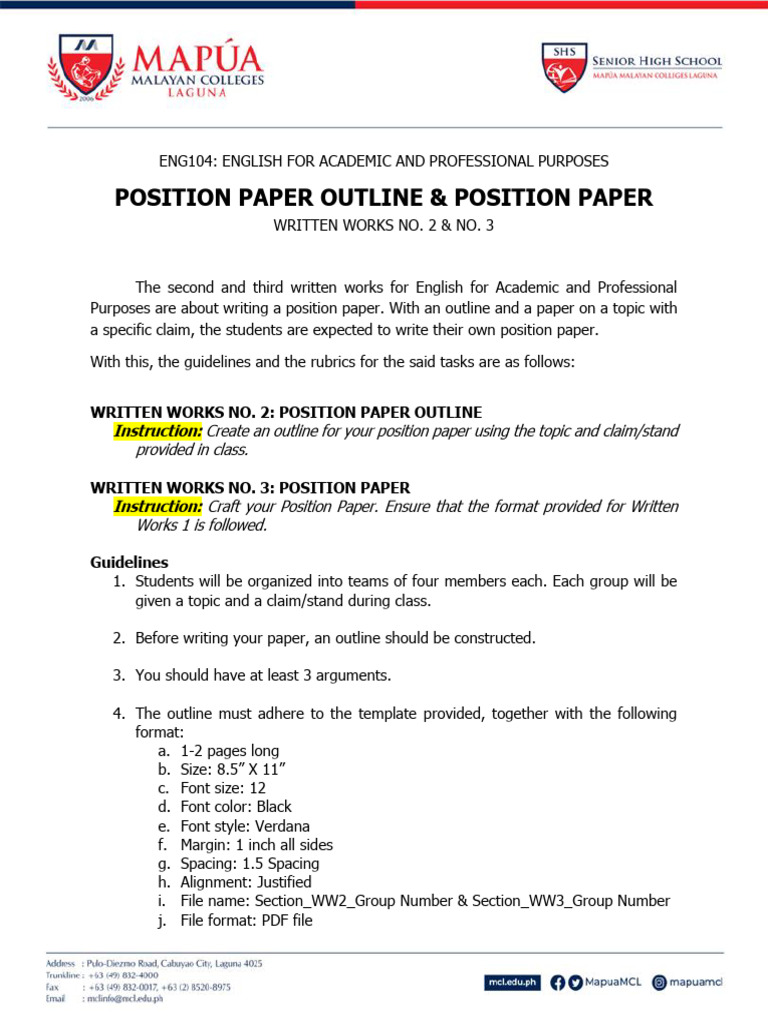 Academic Position Paper Guide | PDF | Evidence | Argument