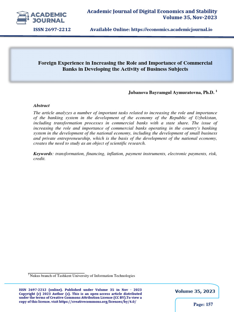 Foreign Experience in Increasing The Role and Importance of Commercial ... Foreign Experience in Increasing The Role and Importance of Commercial ...