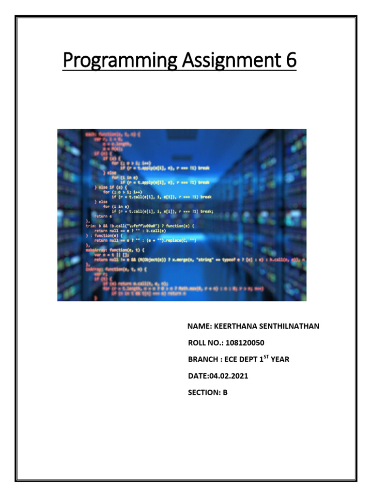 Programming Assignment 6 | PDF | Mathematical Objects | Computer Programming