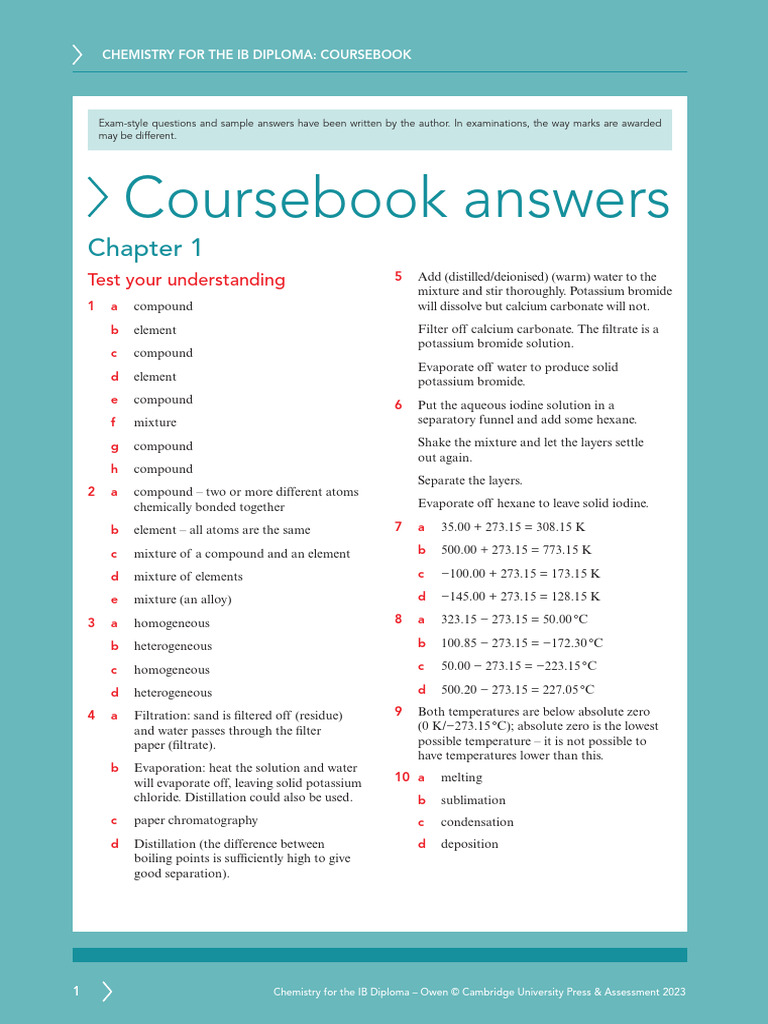 Ib Chemistry 1ed TR CB Ans | PDF | Proton | Neutron