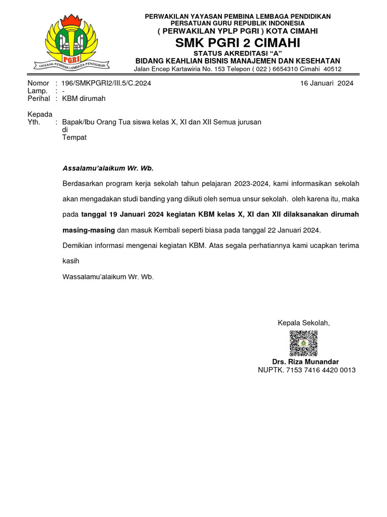 Surat Edaran KBM 19 01 2024 | PDF