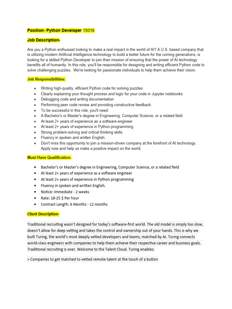 Job Description Position | PDF | Artificial Intelligence | Intelligence ...