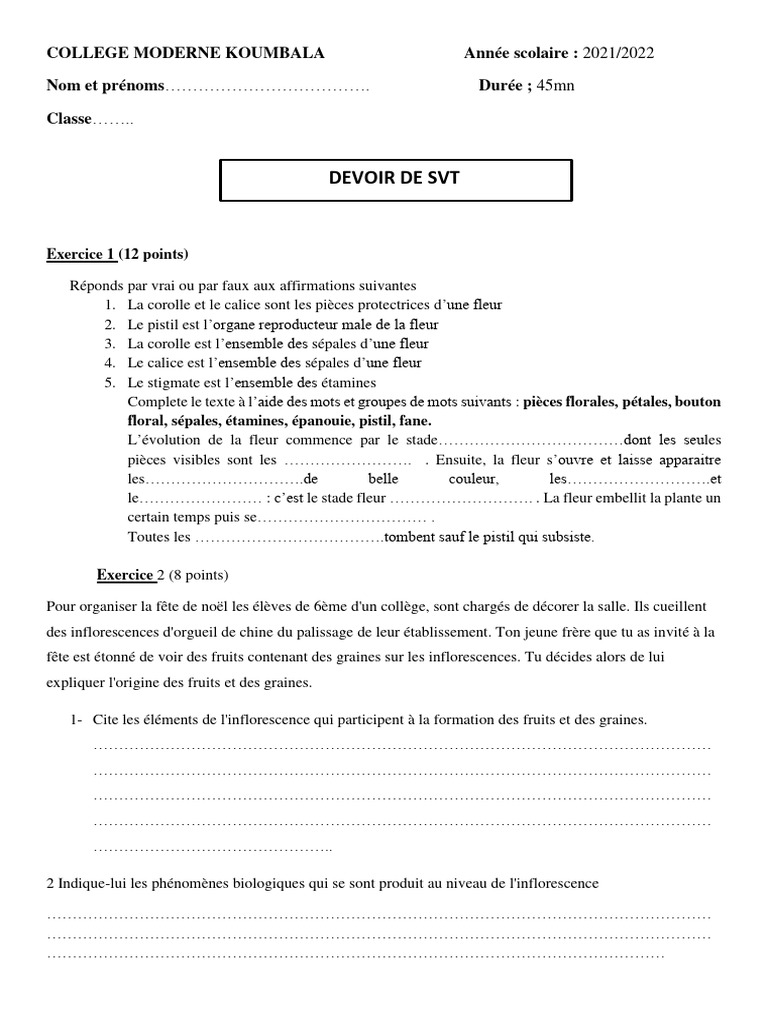 Devoir de SVT | PDF | Arts du langage et discipline