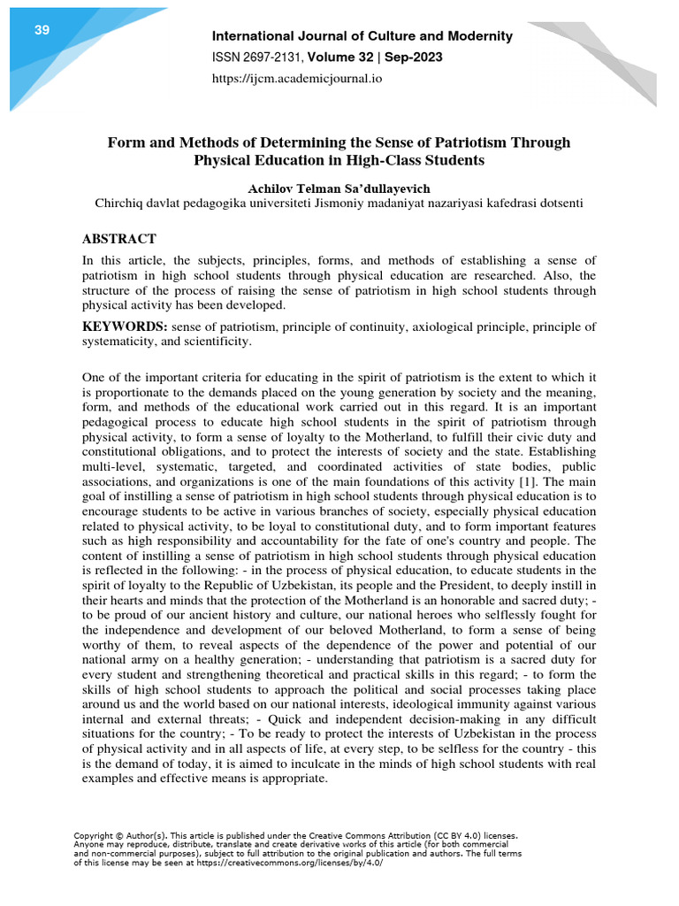 Form and Methods of Determining The Sense of Patriotism Through ...
