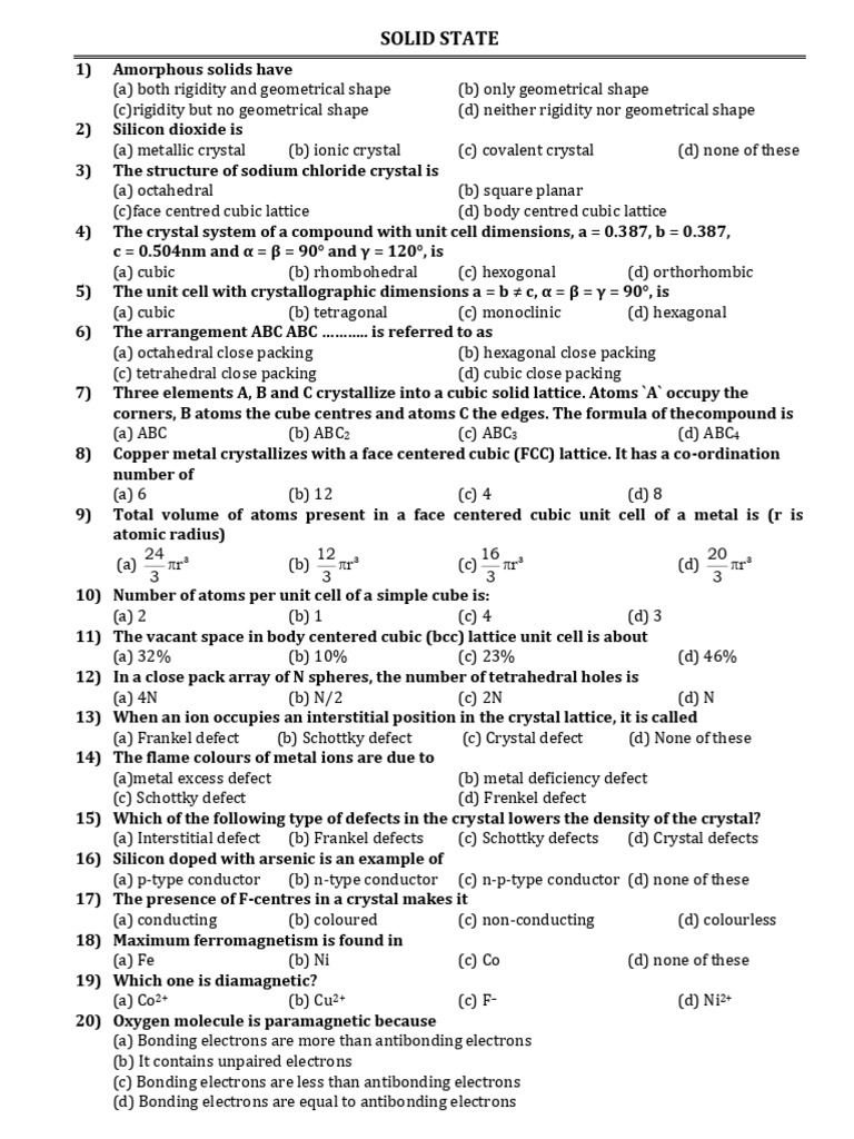 CHE MCQ | PDF | Crystal Structure | Electrochemistry