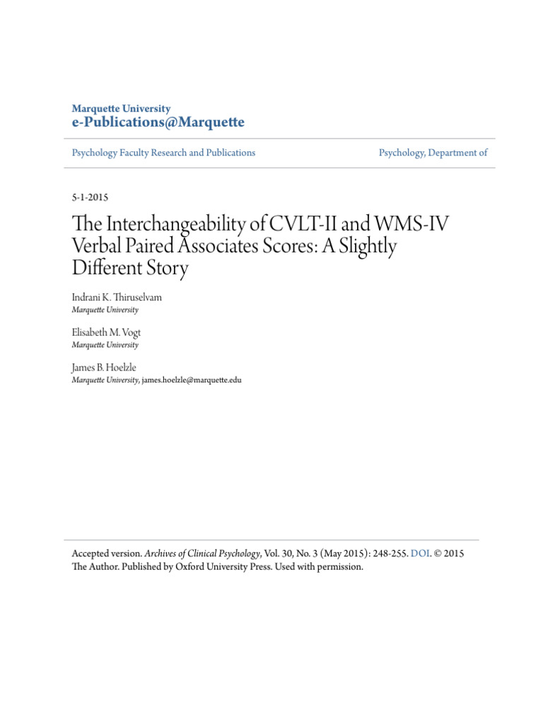 The Interchangeability of CVLT-II and WMS-IV Verbal Paired Associ | PDF ...