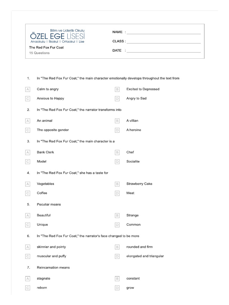 The Red Fox Fur Coat Quiz | PDF