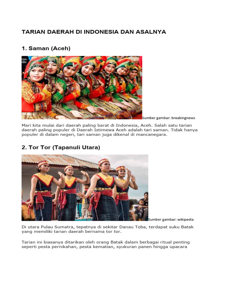 Tugas Kliping Tarian Daerah Di Indonesia Dan Asalnya2 SMP | PDF | Seni