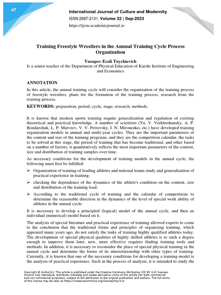 Training Freestyle Wrestlers in The Annual Training Cycle Process Organization | PDF | Creative ...