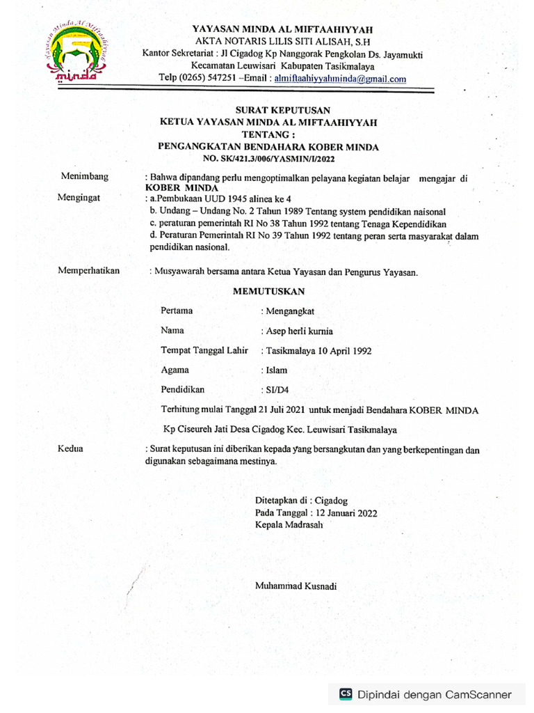 Contoh SK PAUD OPERATOR | PDF