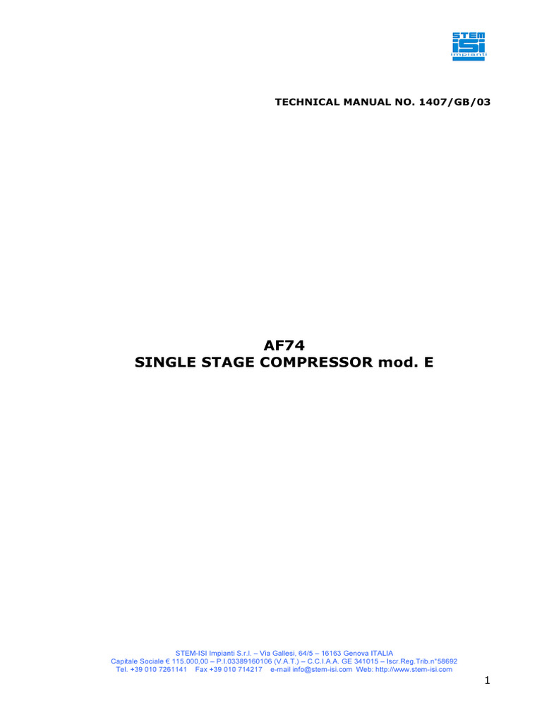 Technical Manual for AF74 Compressor | PDF | Volt | Electricity