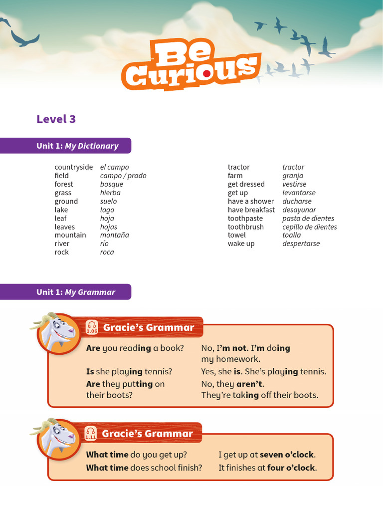 Vocabulario y Gramática 3º Be Curious | PDF