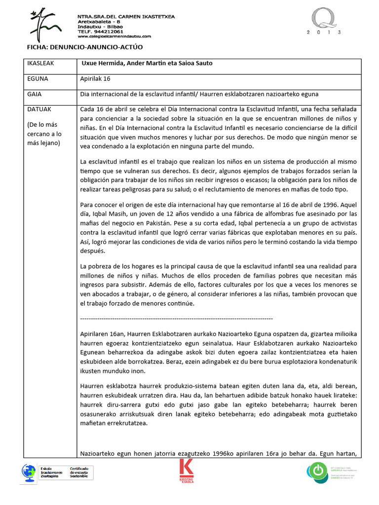 Dias de 2 Evalu | PDF | Trabajo infantil | Unicef