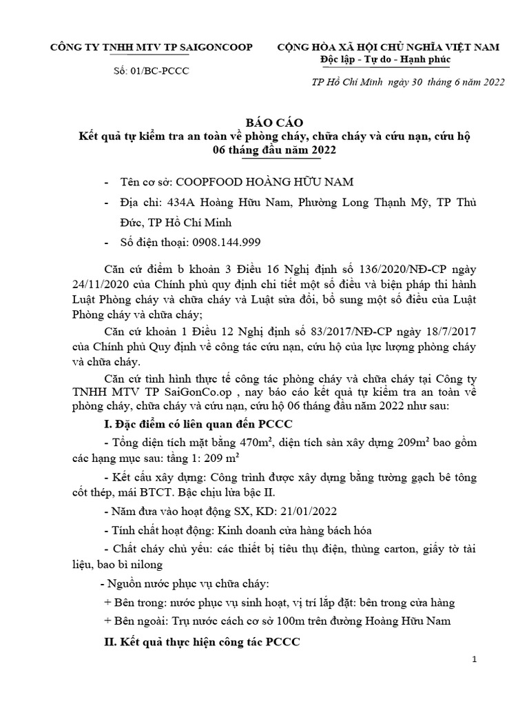 Bao Cao Ket Qua Tu Kiem Tra An Toan PCCC Cua Co So Pliii NĐ136 | PDF