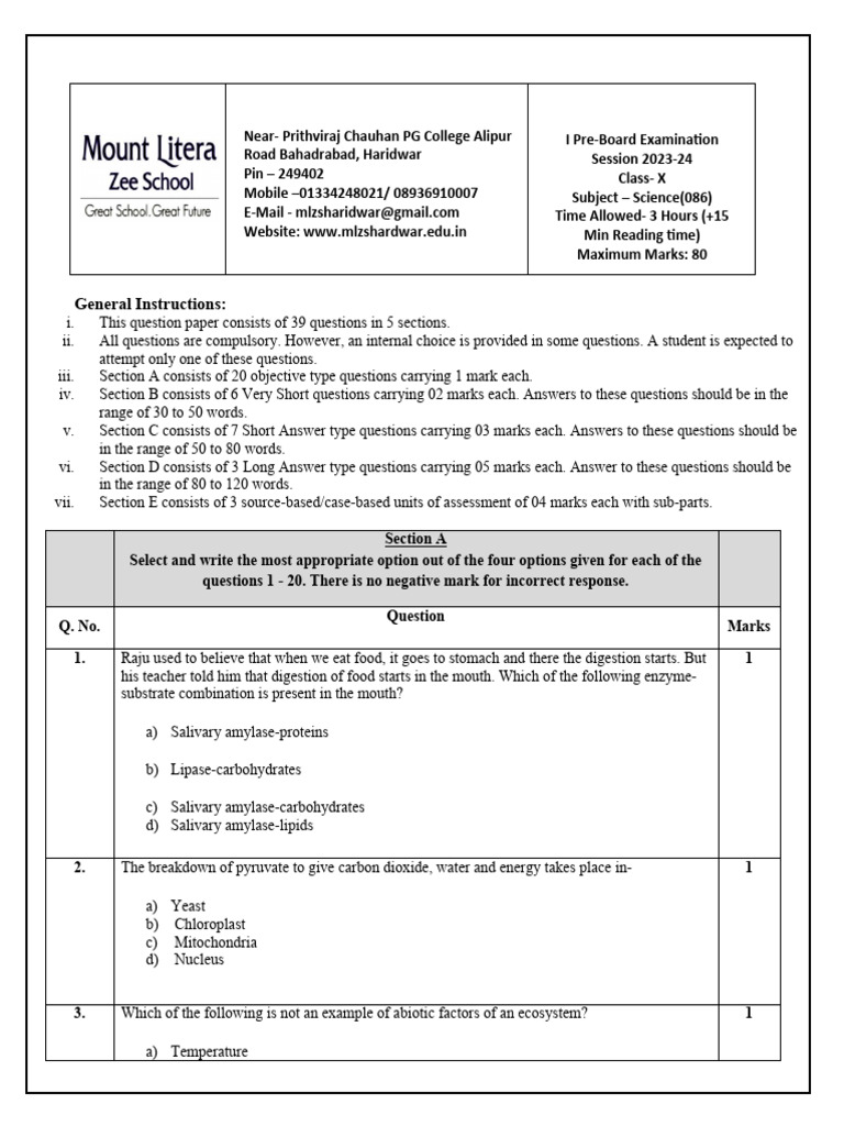 Class X PreBoard QP Science | PDF | Dominance (Genetics) | Genotype