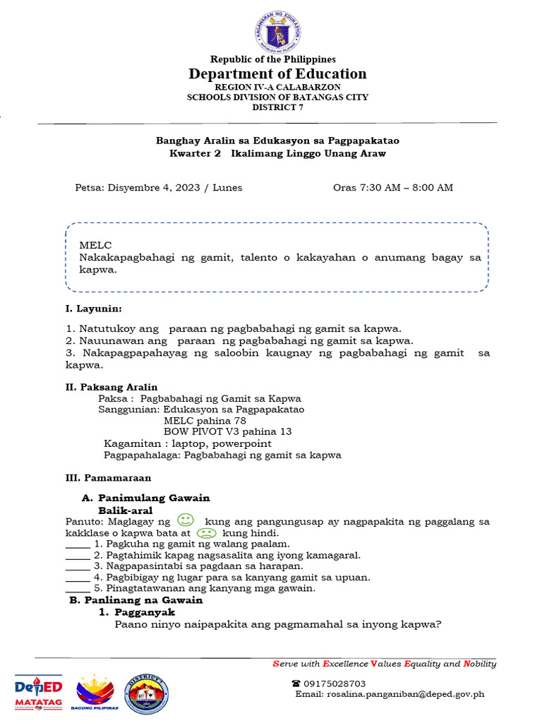 ESP q2 Week 5 Day 1 | PDF