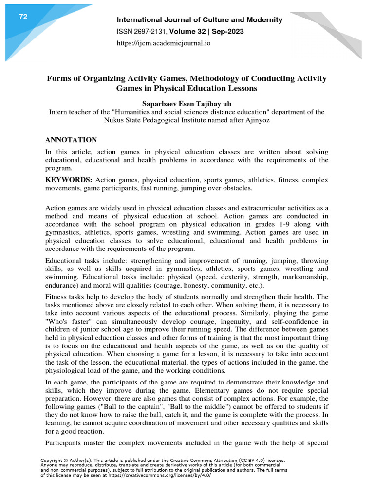 Forms of Organizing Activity Games, Methodology of Conducting Activity ...