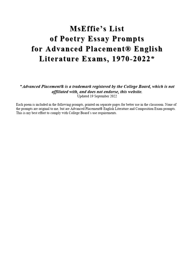 AP Lit Poetry Prompts With Poems | PDF