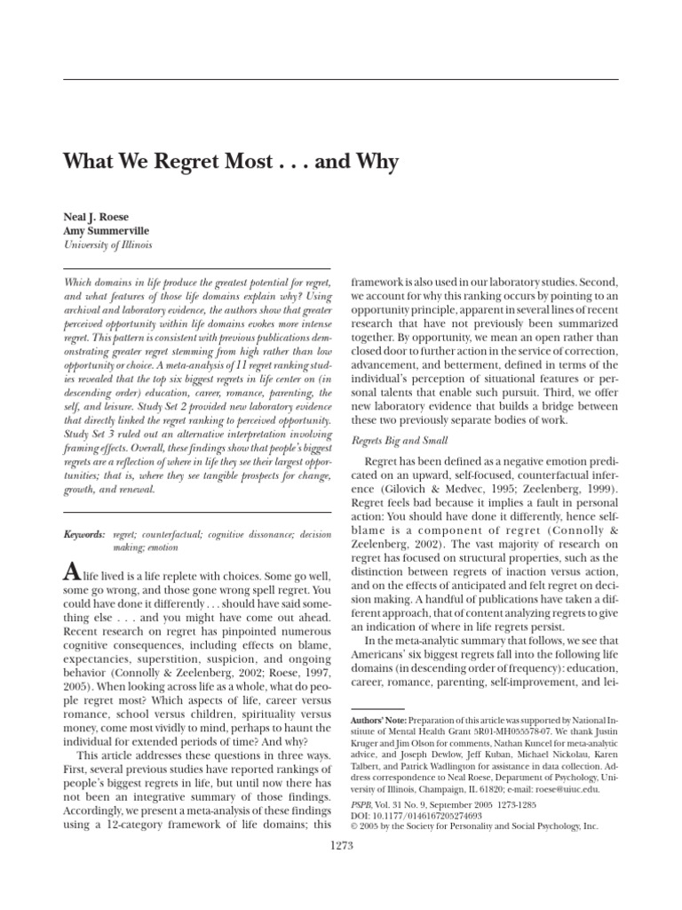 What We Regret Most and Why | PDF | Behavioural Sciences | Cognition