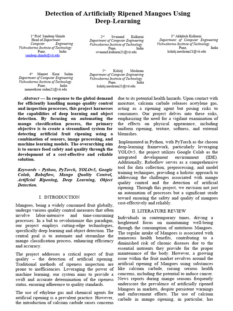 Detection of Artificial Ripened Mangos (Research Paper) | PDF | Deep Learning | Mango