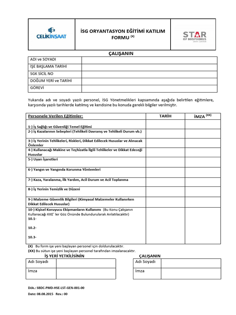 İsg Eğitim Katılım Formu (Oryantasyon) | PDF