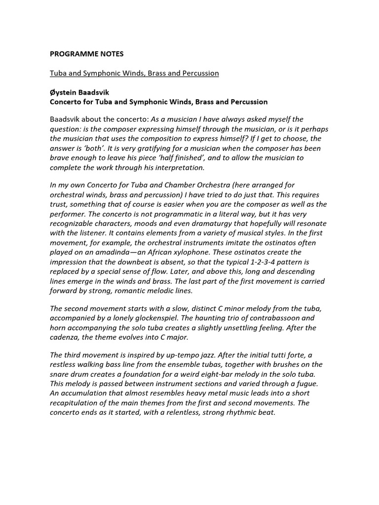 Programme Notes Baadsvik | PDF | Orchestras | Musical Compositions