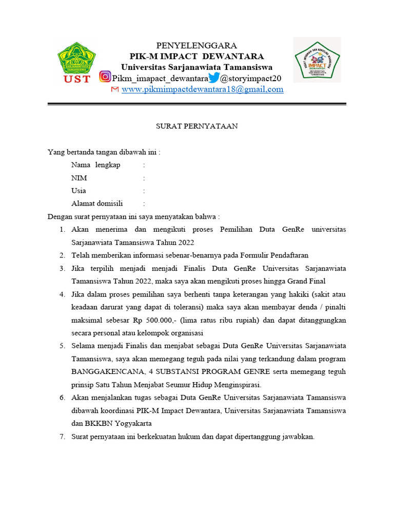 CONTOH SURAT PERNYATAAN BERMATERAI | PDF