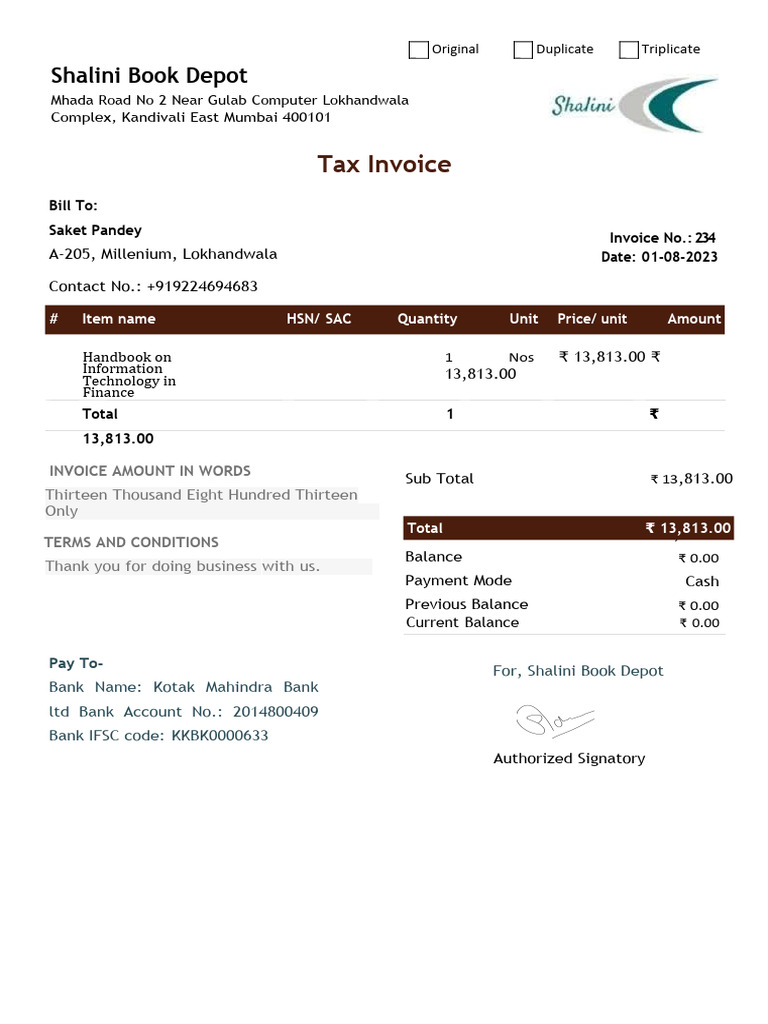 Book Invoice - Sample | PDF