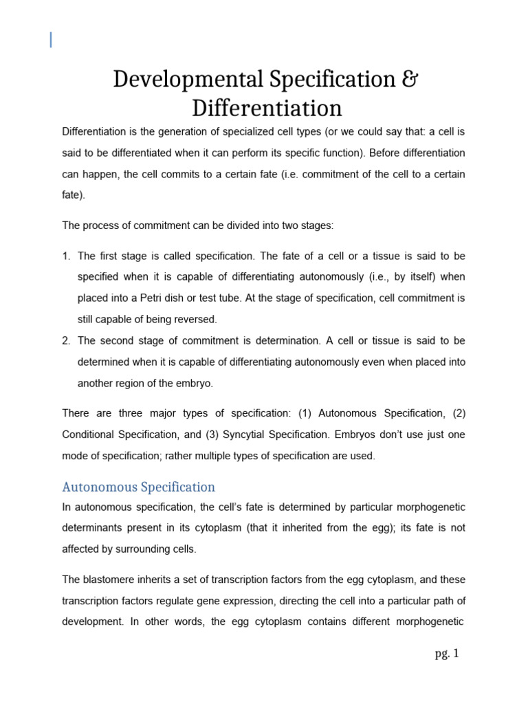 Developmental Specification & Differentiation | PDF | Developmental ...