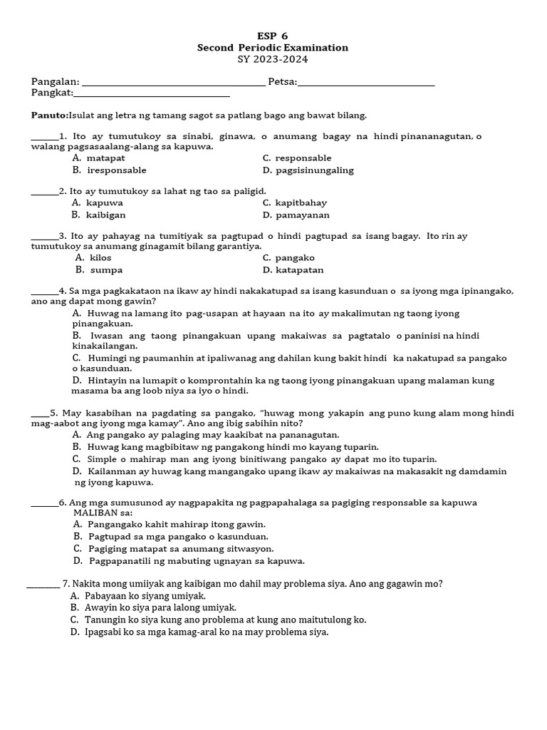 Esp 6 - Q2 - PT - New | PDF