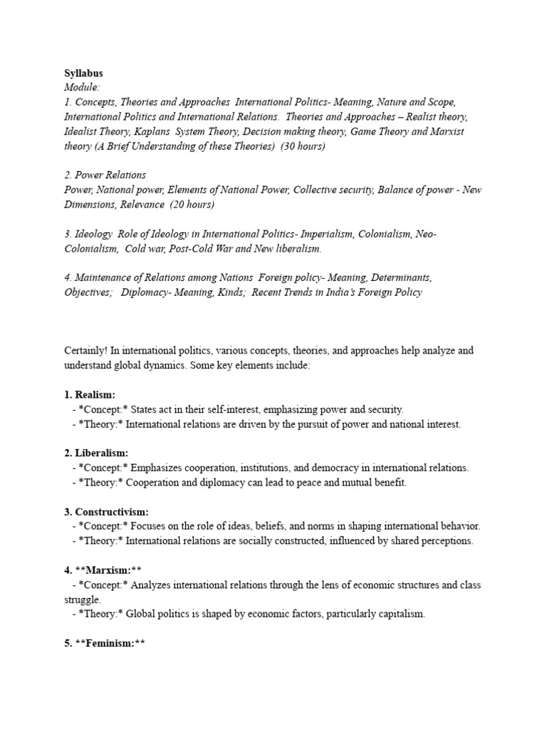 Theories of International Politics | PDF | International Relations | Decision Making