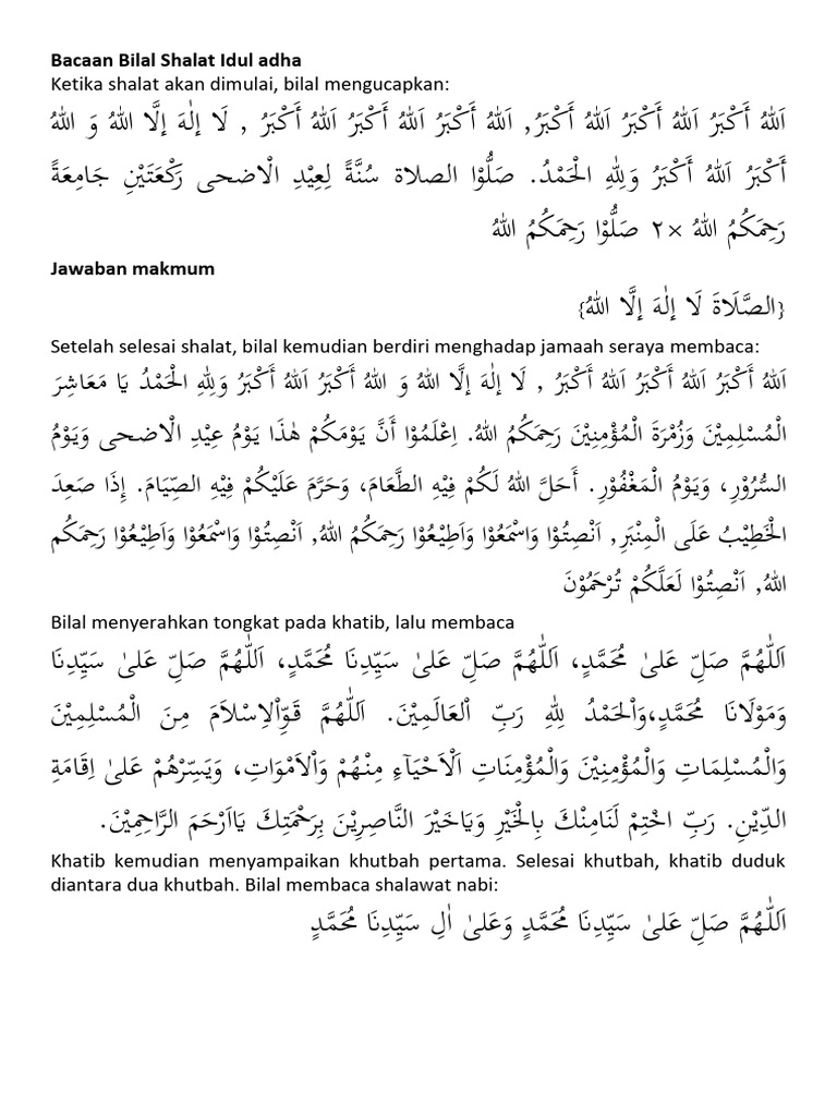 Bacaan Bilal Shalat Idul Adha | PDF
