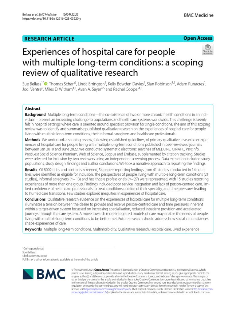 Experiences of Hospital Care For People With Multiple Long-Term Conditions: A Scoping Review of ...