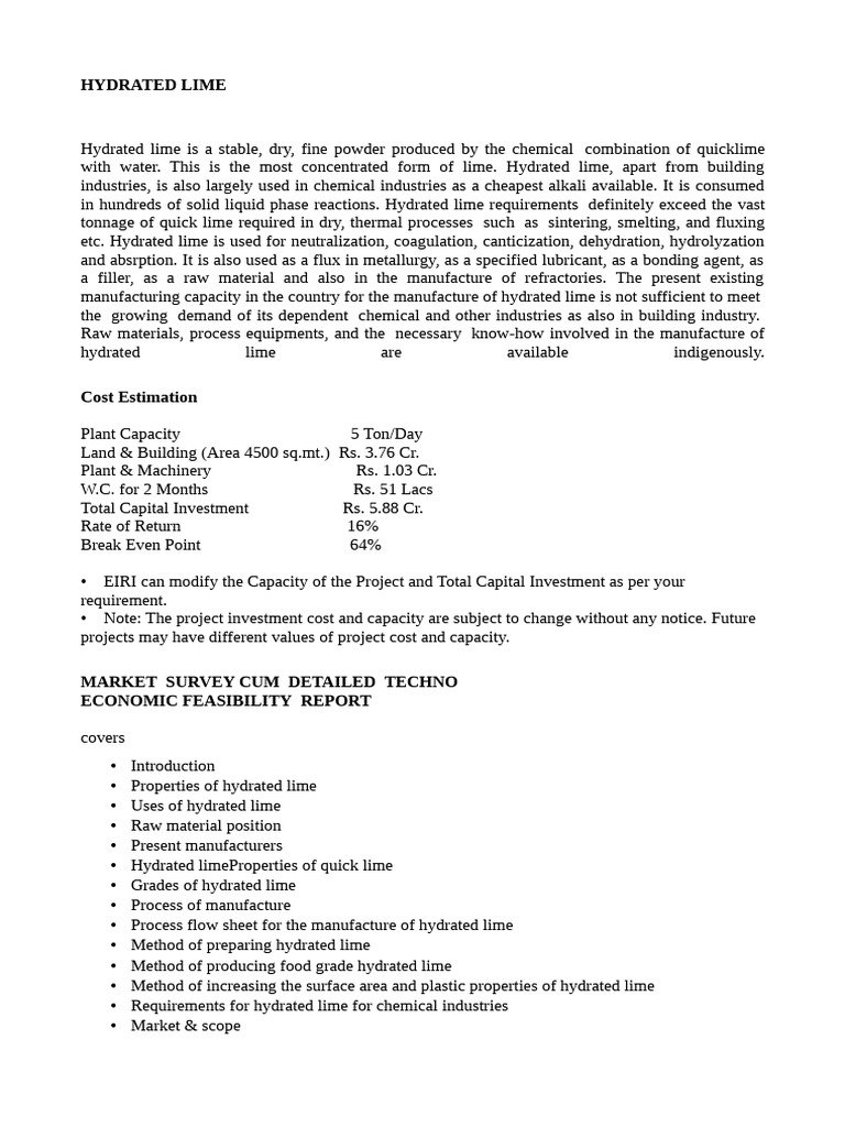 Hydrated Lime | PDF | Lime (Material) | Economies