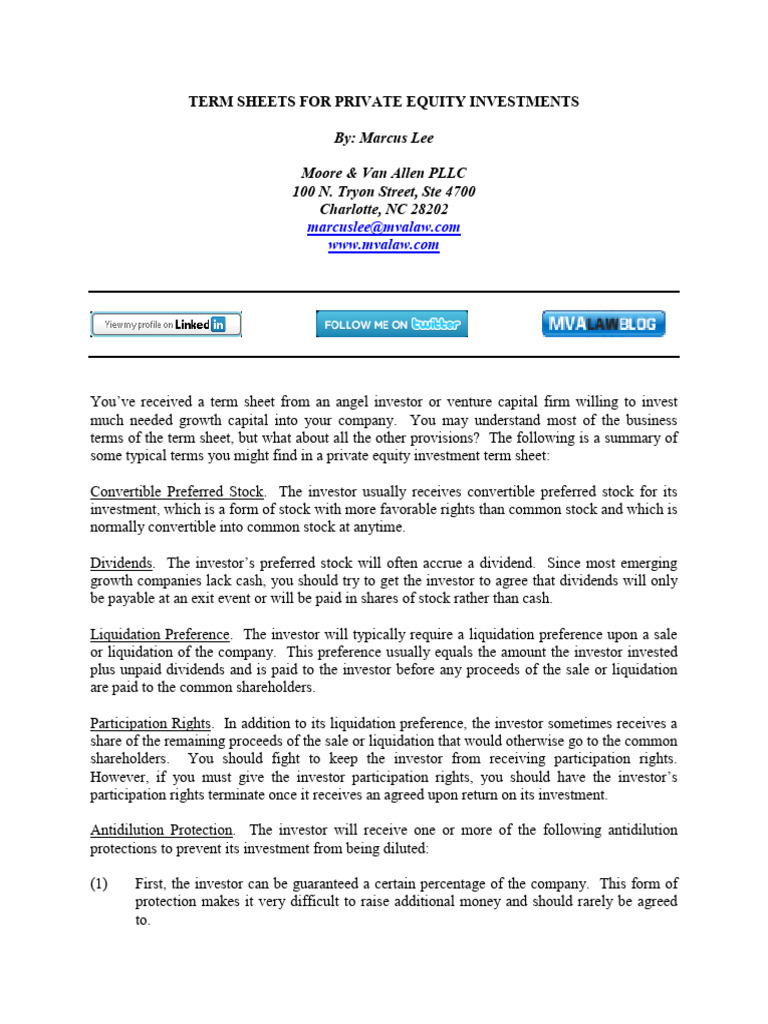 31 - Term Sheets For Private Equity Investments | PDF | Stocks ...