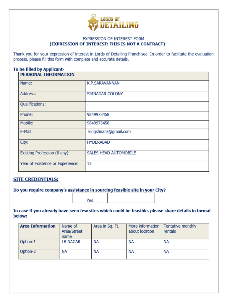 MR KANNAN EOI Application Form LOD | PDF | Business | Economies