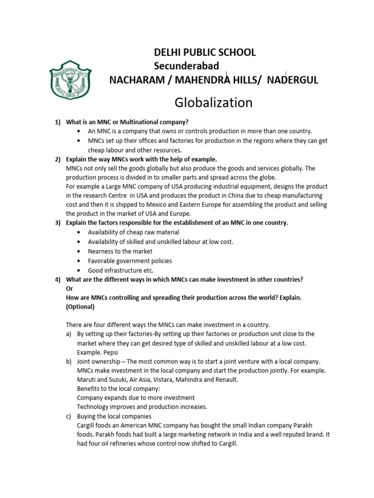 globalization notes of economics | PDF | Globalization | Multinational ...