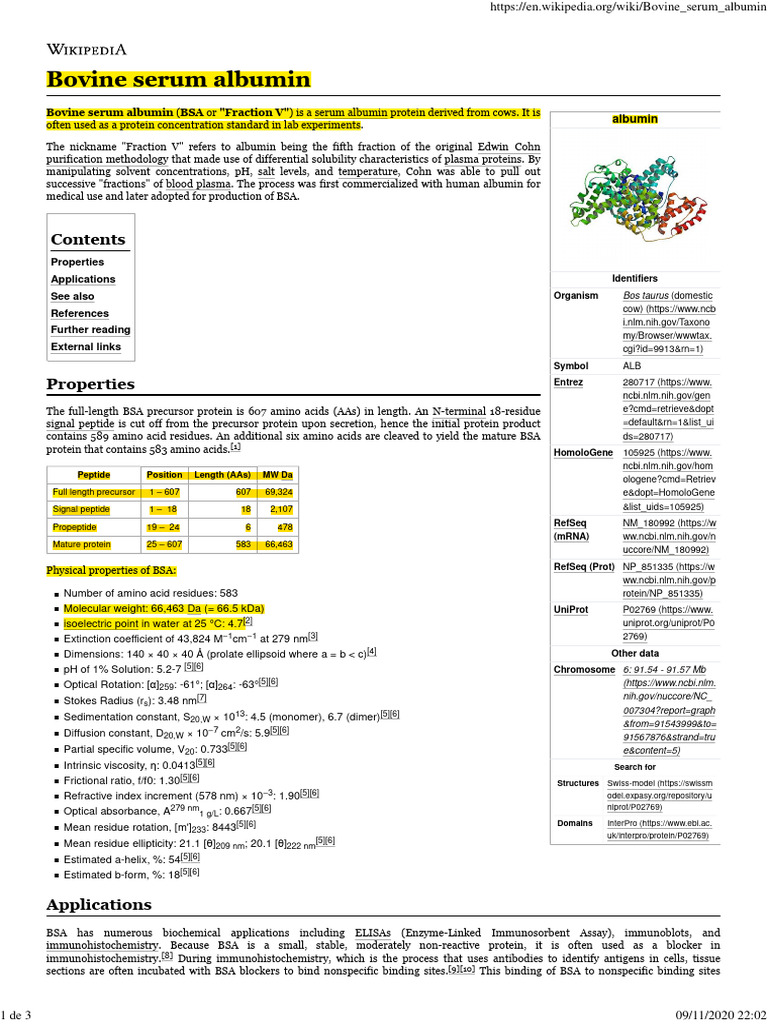 Bovine Serum Albumin - Wikipedia | PDF