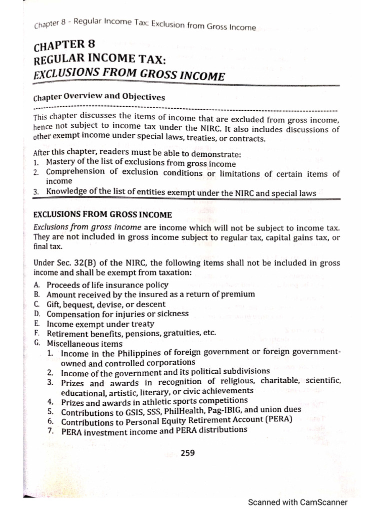 Chapter 8 Regular Income Tax, Exclusion From Gross Income | PDF