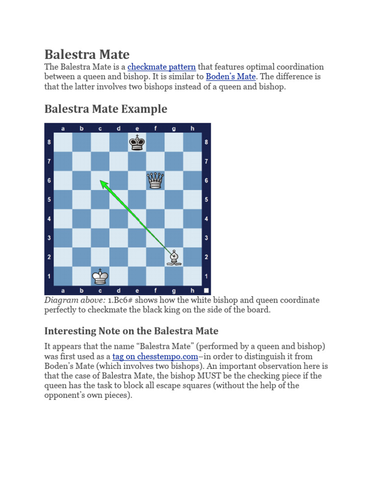 Balestra Mate: Queen and Bishop Checkmate | PDF