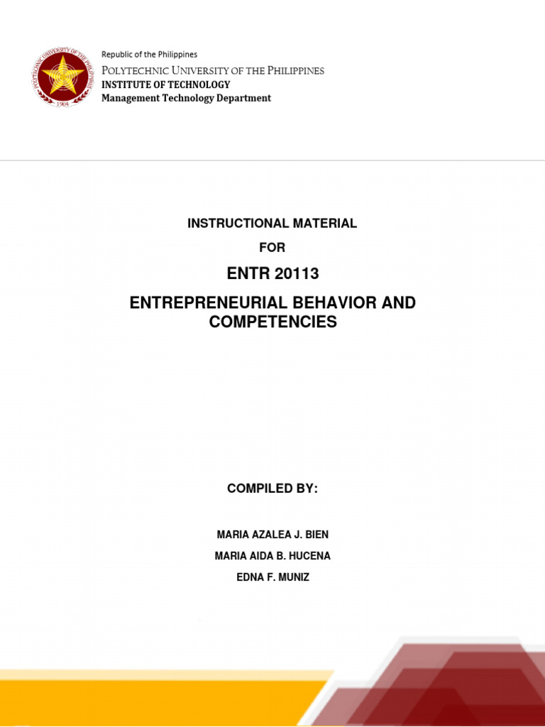 ENTR 20113 Entrepreneurial Behavior and Competencies432 | PDF