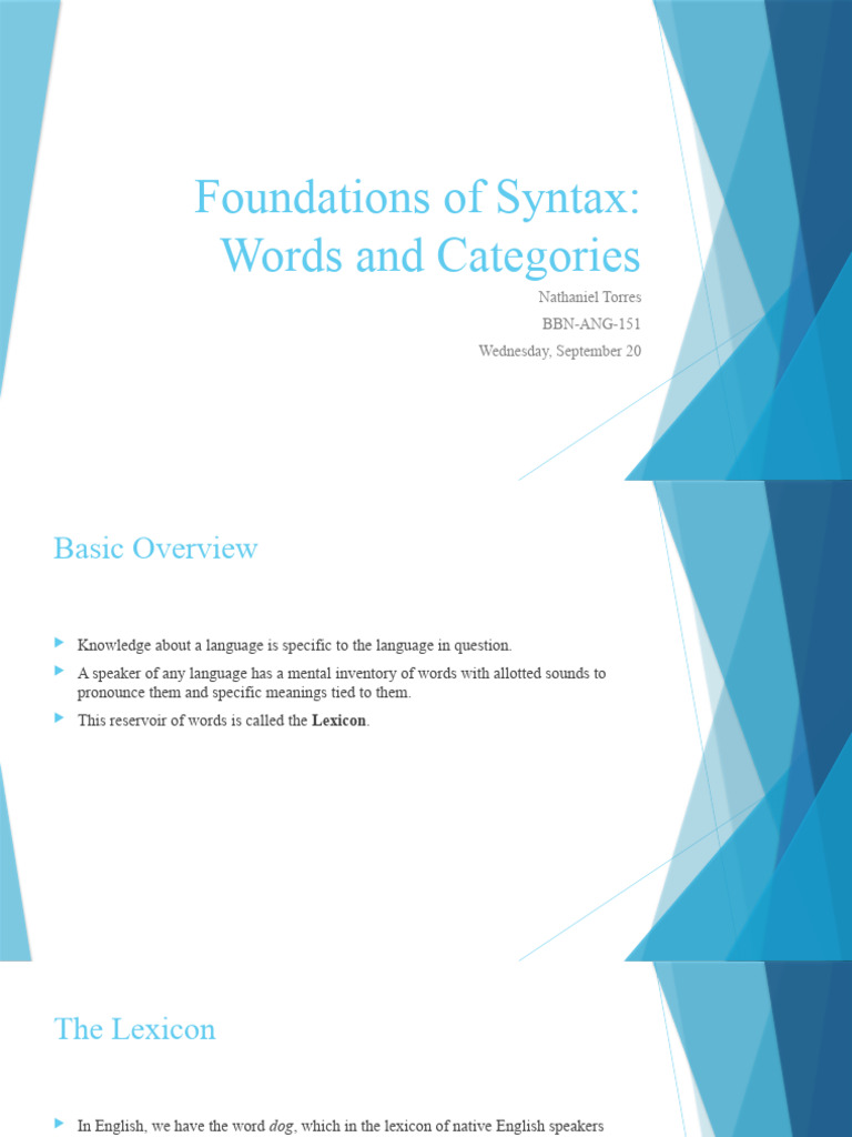Foundations of Syntax Lecture 2 | PDF | Word | Noun Foundations of Syntax Lecture 2 | PDF | Word | Noun
