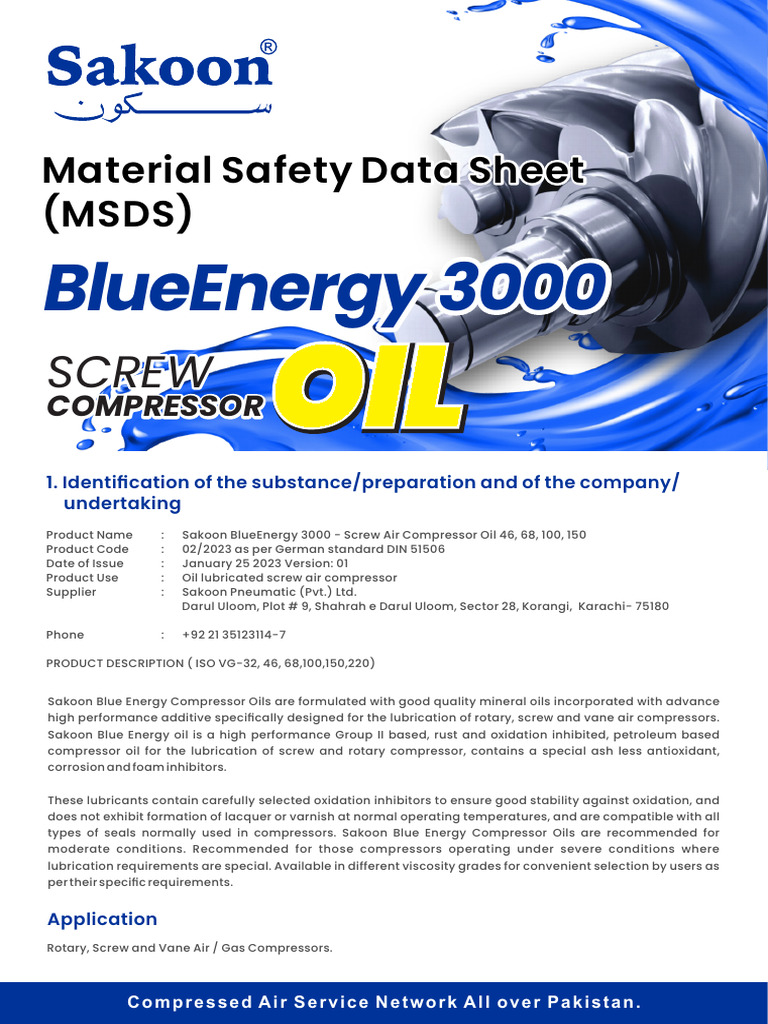 MSDS - Blue Energy 3000 Sakoon Oil | PDF | Lubricant | Oil