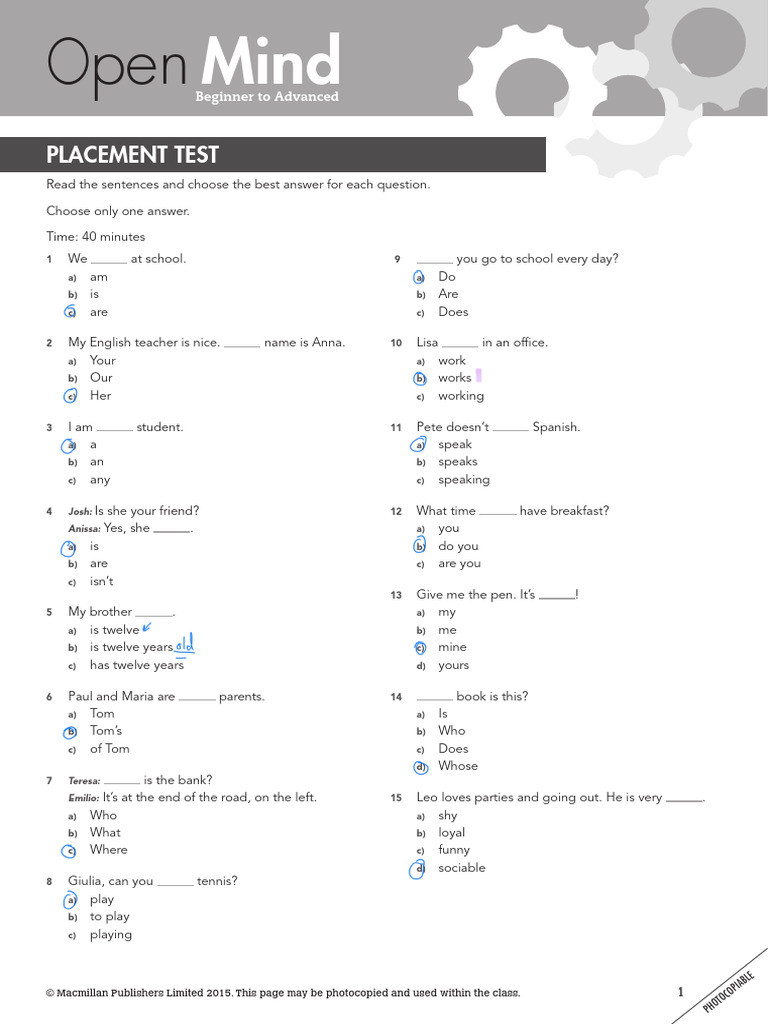 Open Mind Placement Test Pdf Pdf