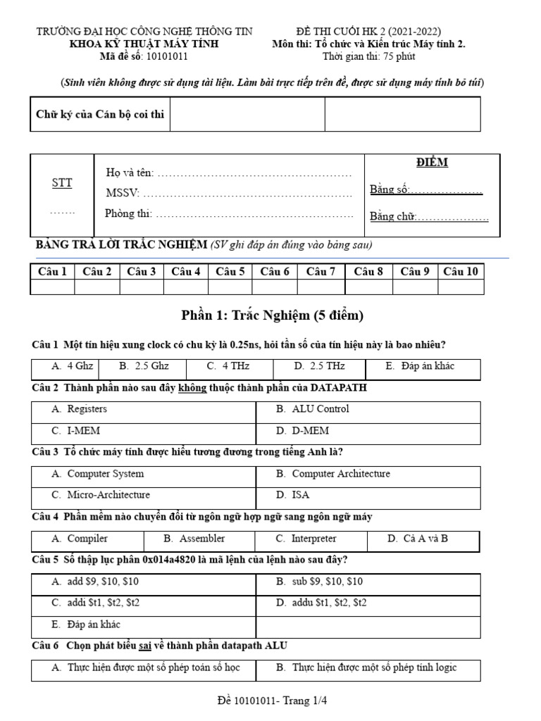 2021 2022 hk1 Final CQ 01 | PDF