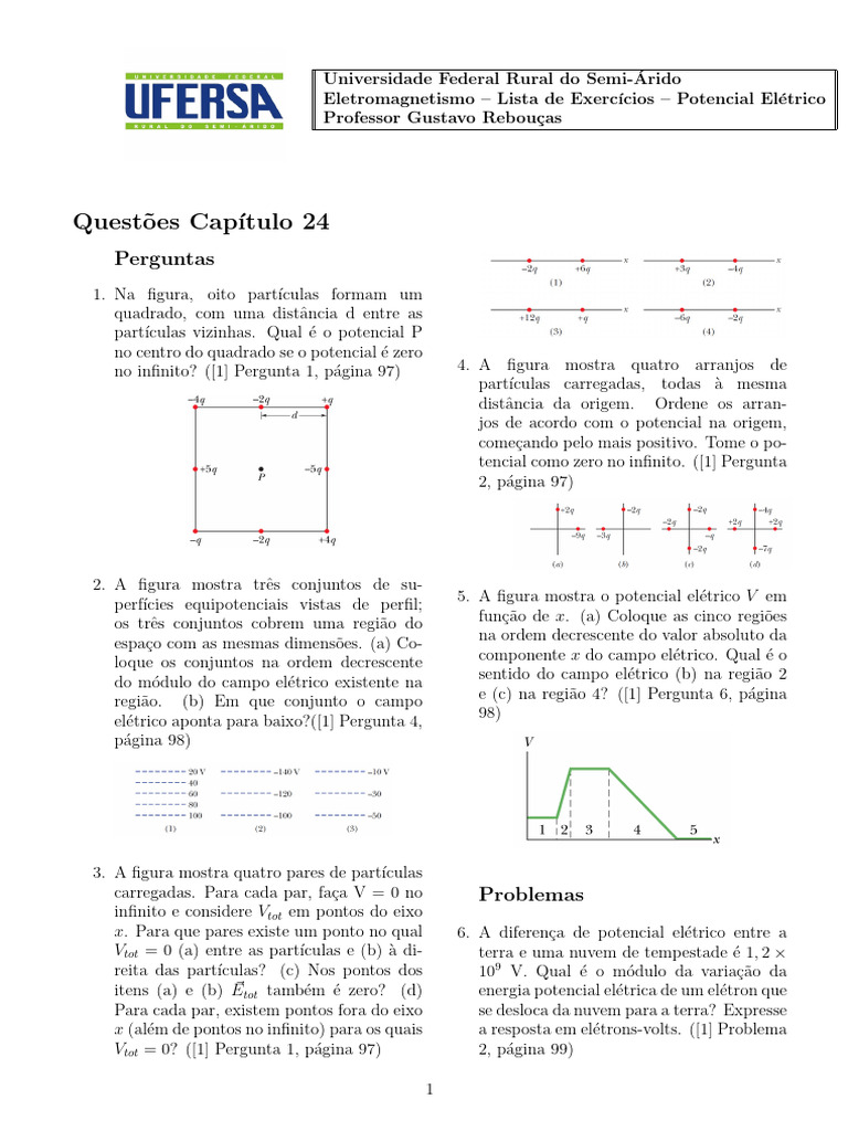 Lista de exercícios - Eletromagnetismo - Potencial - Cap 24 | PDF | Campo elétrico | Eletricidade