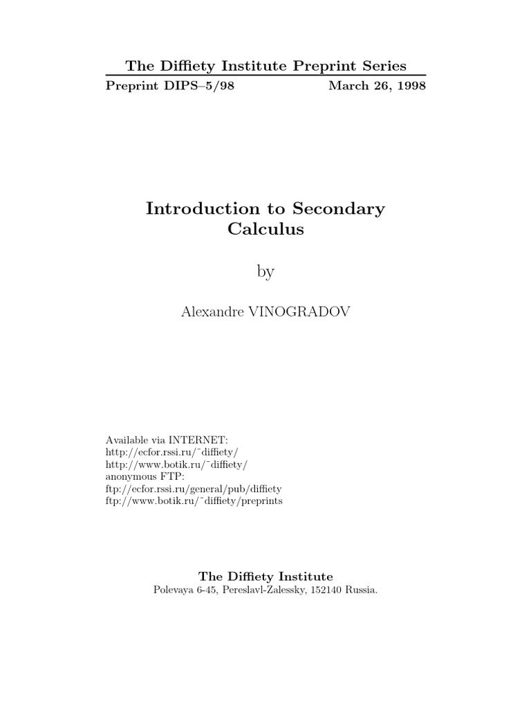 Introduction To Secondary Calculus | Download Free PDF | Partial ...