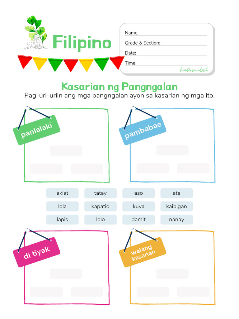 HuntersWoodsPH - Filipino - Kasarian NG Pangngalan - Worksheet For ... HuntersWoodsPH - Filipino - Kasarian NG Pangngalan - Worksheet For ...